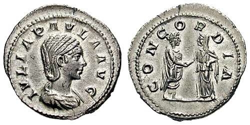 Julia Paula Denarius. 219 AD. IVLIA PAVLA AVG, draped bust right ...
