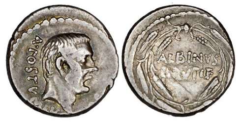 Decimus Junius Brutus, adapted by A Postumius Albinus, AR Denarius. 48 ...